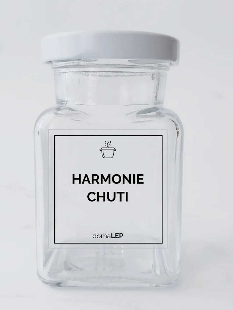 Samolepka na kořenky HARMONIE CHUTI průhledná 5 × 5 cm tučné písmo