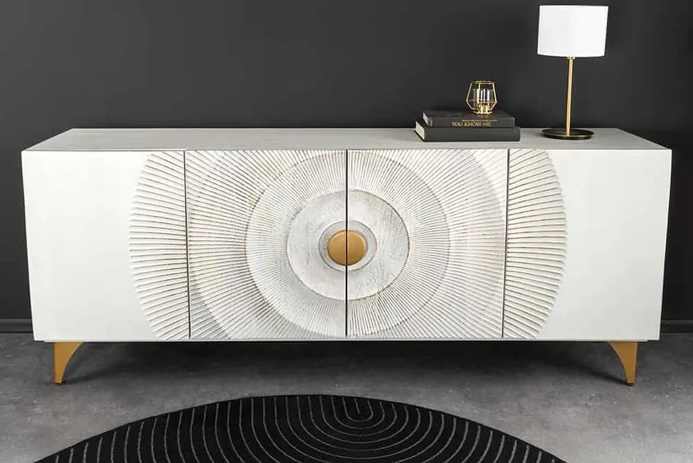 Luxusní bílá komoda z mangového masivu Golden Sunset 177cm