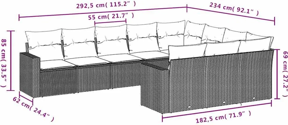 10dílná zahradní sedací souprava podušky světle šedá polyratan 3219482