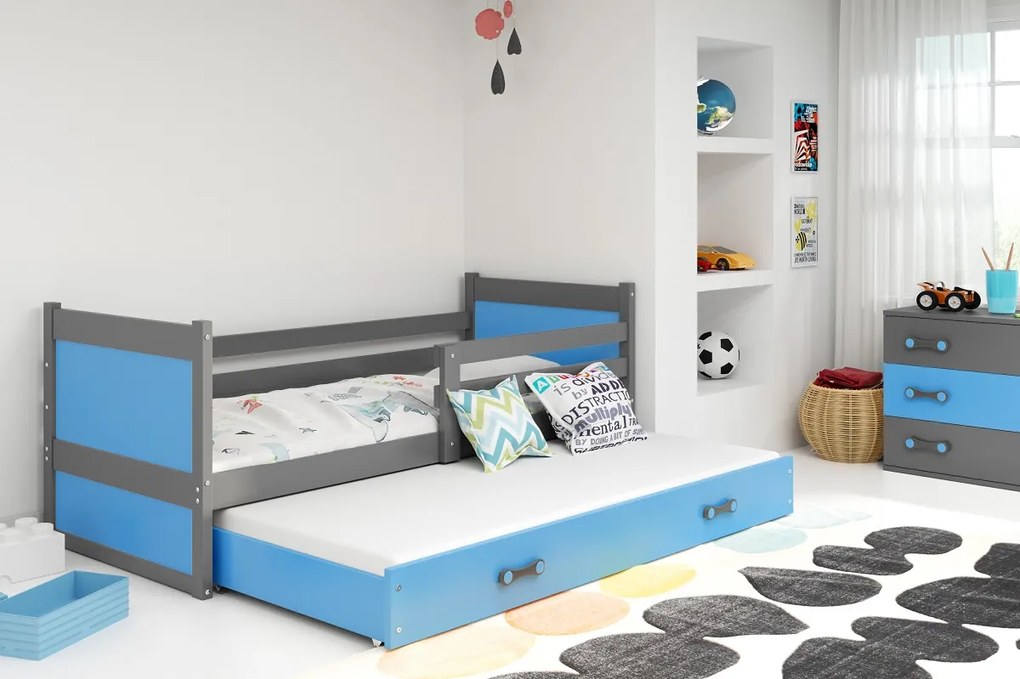 BMS Group Dětská postel s výsuvnou přistýlkou RICO grafit Velikost postele: 200x90 cm, Barva výplní: Zelená