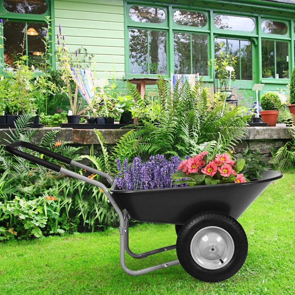 Costway Trakař se 2 kolečky těžká zásuvka na zahradu – 145 × 65 × 65 cm, černý