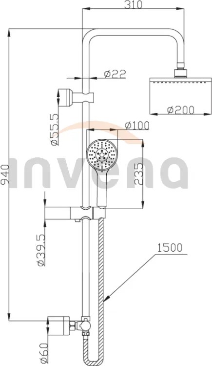 Invena Esla, sprchový sloup s termostatickou baterií, chrom, INV-AU-94-D01-C