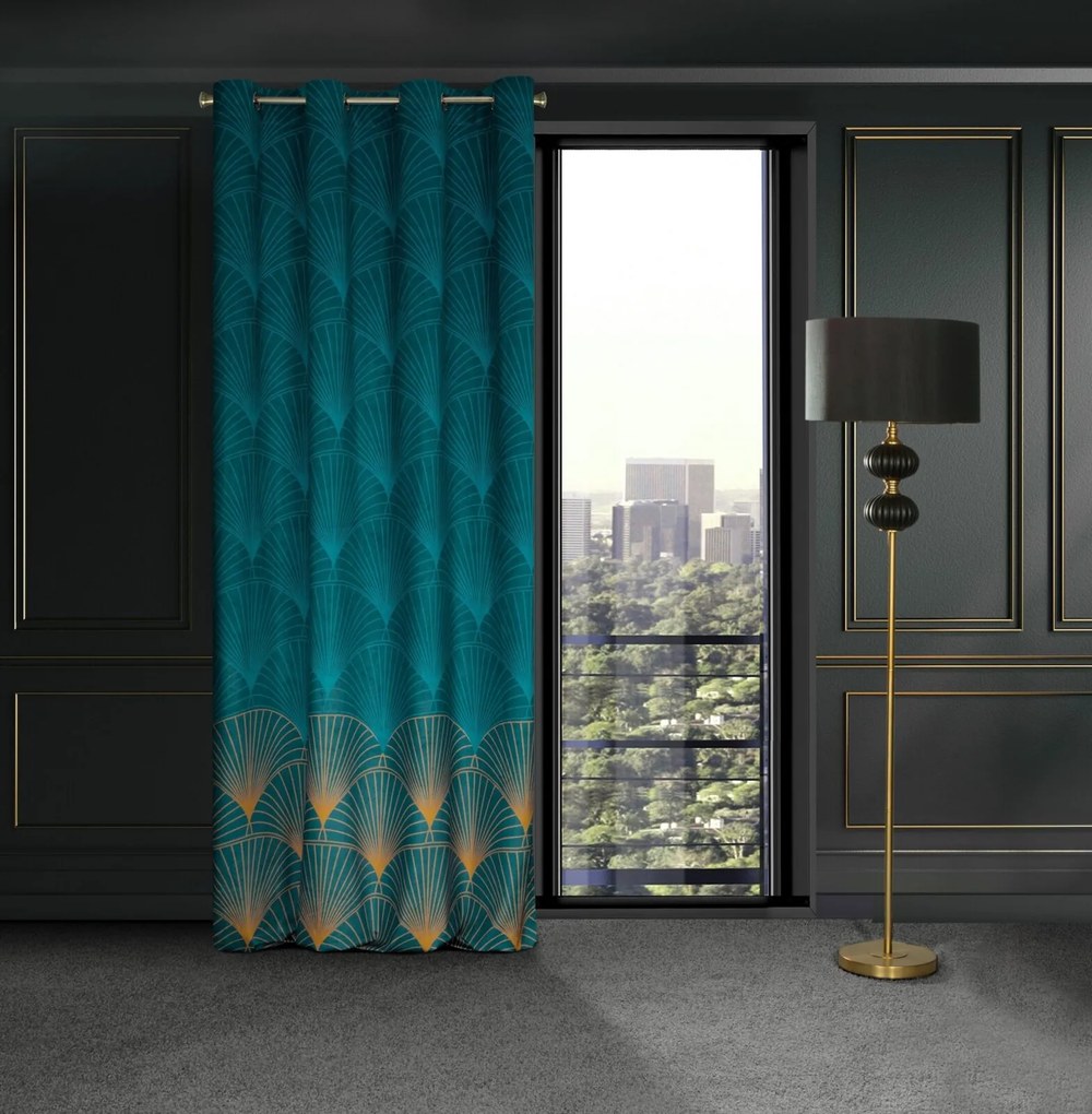 ZATEMŇOVACÍ ZÁVĚS NA KROUŽCÍCH LIMITED COLLECTION LOTOS 140X250 CM TYRKYSOVÁ