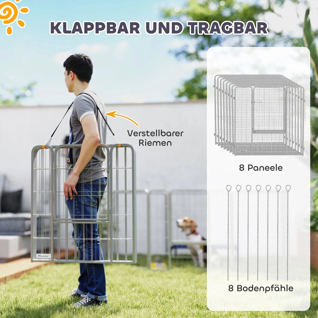 PawHut Ohrada pro psy, ohrada pro psy, hřiště pro domácí zvířata, flexibilně přizpůsobitelné, nerezová ocel D06-255V01SR