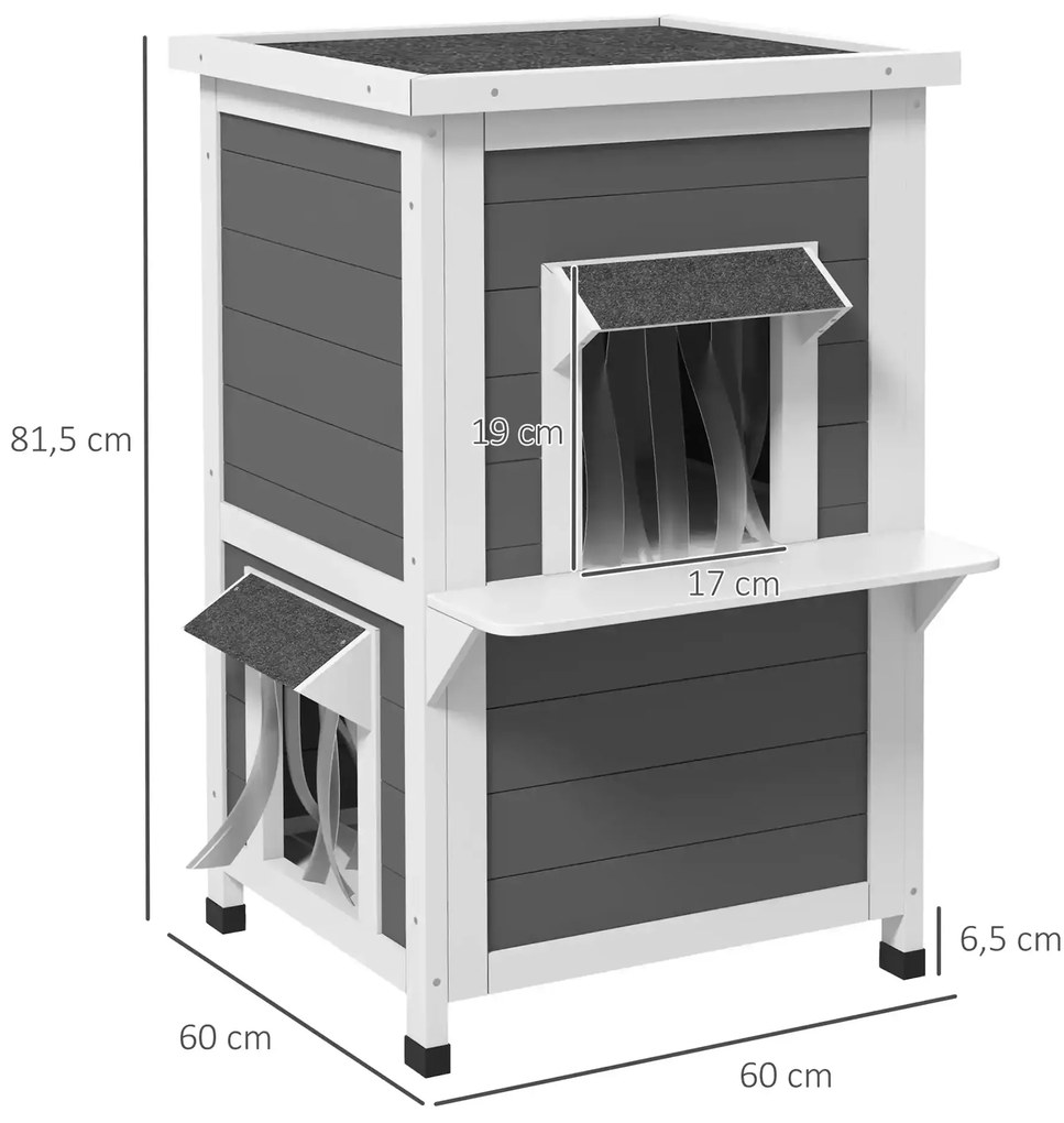 MM Handel Kočičí domek, venkovní, Voděodolná, 60 cm x 60 cm x 81,5 cm, HutPaw565 Bílá + Šedá