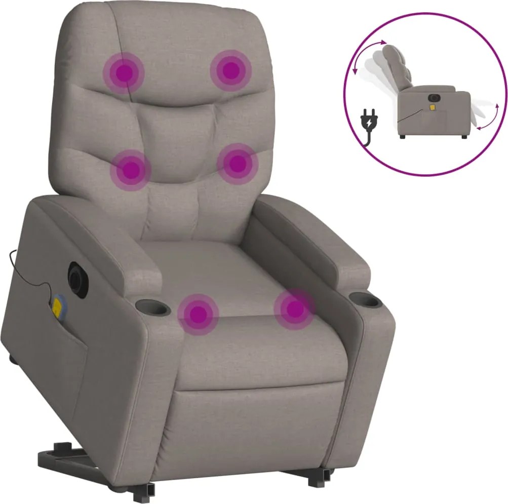 Elektrické zvedací masážní polohovací křeslo taupe textil 3204640