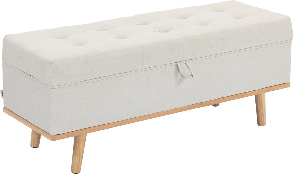 HOMCOM úložná lavice s úložným prostorem 80L, s látkovým potahem a dřevěnými nohami, 118x42x45 cm, krémová