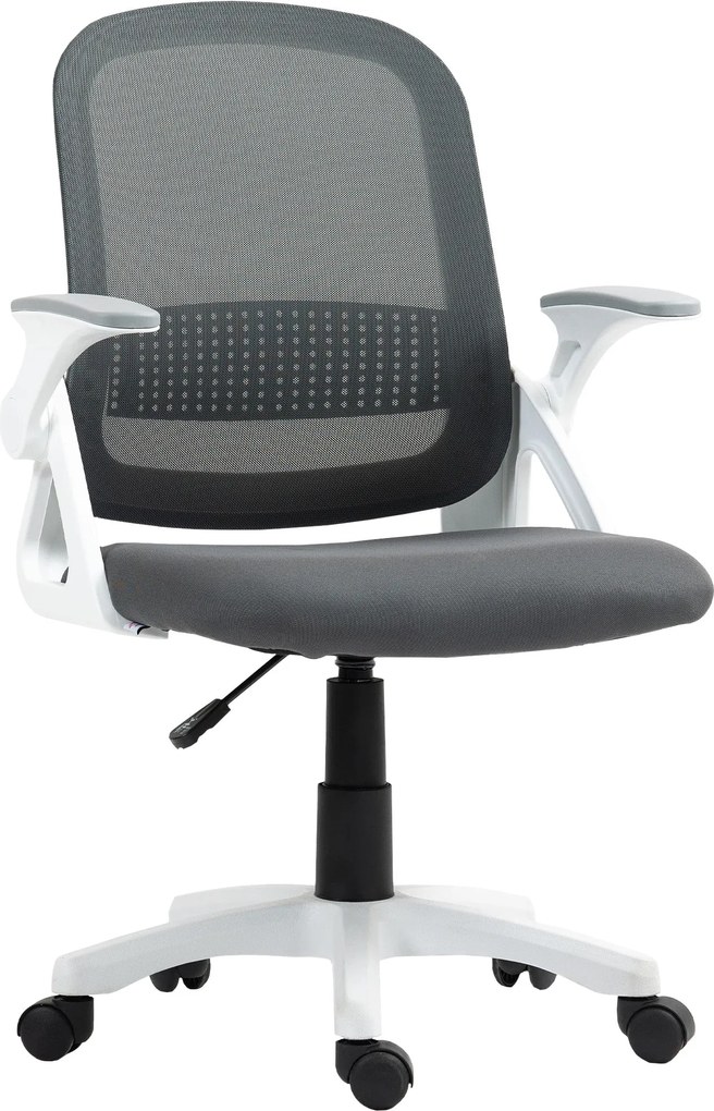 HOMCOM ergonomická síťovaná kancelářská židle se sklápěcími područkami, bederní podporou, výškově nastavitelná otočná židle s náklonem, šedá | Aosom