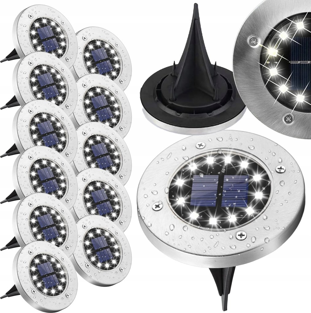 Solární Zahradní Lampa Zemní Led Světla Disk Senzor Soumraku 12 Disků