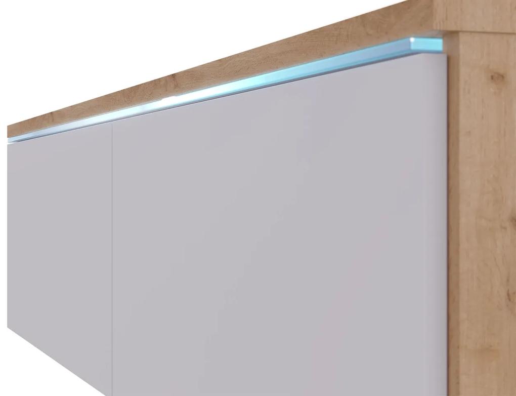 TV stolek Lancome 140, bílá/bílý lesk s LED osvětlením