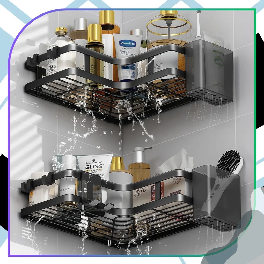 Camerazar Koupelnová kuchyňská police 25 cm rohová sprchová sada 2 ks