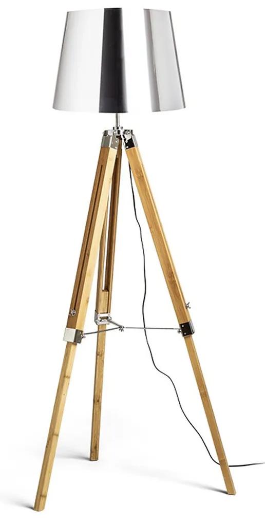 Rendl R14045 stojanová lampa ALVIS/ILUSION chromovaná fólie/bambus, E27, 102-145cm