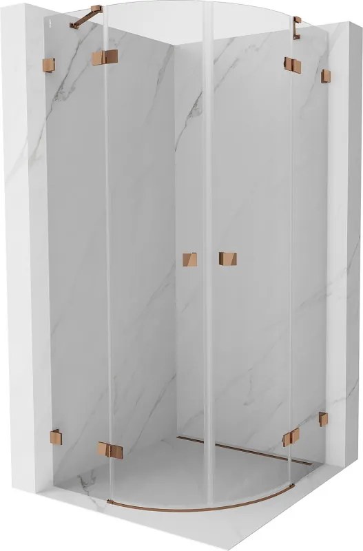 Mexen Lunar, půlkruhový výklopný sprchový kout 70 x 70 cm, 8mm čiré sklo, profil růžové zlato, 833-070L-070P-60-00