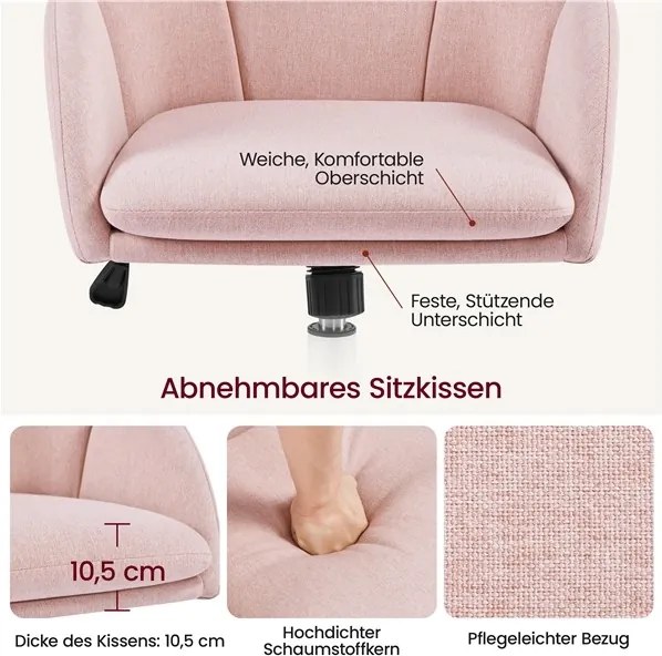 Kancelářská židle Yaheetech – světle růžová, 60 cm (šířka) × 61 cm (hloubka) × 72 cm – 81,5 cm (výška) (267591769238)