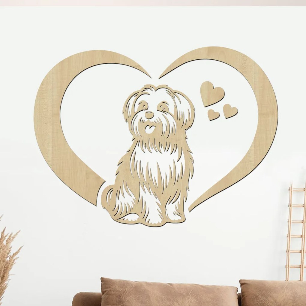 dřevo života Dřevěný obraz Maltézského psíka v srdci Zvolte rozměr (cm): 80x60, Zvolte barvu dekoru: Třešeň