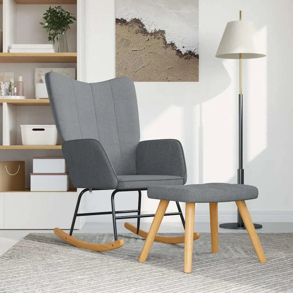 Houpací křeslo se stoličkou světle šedé textil 328018
