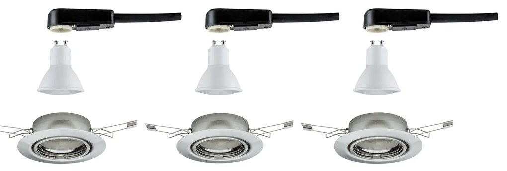 Paulmann 93420 LED base, set kulatých bodovek z kartáčovaného hliníku, 1x6,5W LED 3000K GU10, prům. 9cm