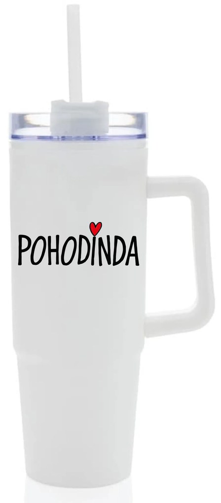 POHODINDA - bílá cestovní termoska s průhledným víčkem 900 ml