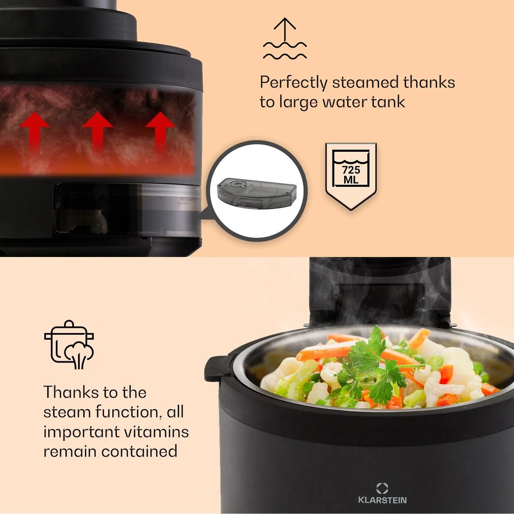 Klarstein Vendure, horkovzdušná fritéza, parní funkce, 1250 W, 5 l, 6 programů