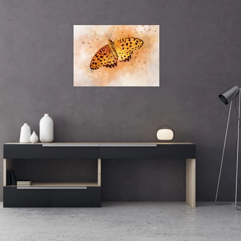 Skleněný obraz - Oranžový motýl, aquarel (70x50 cm)
