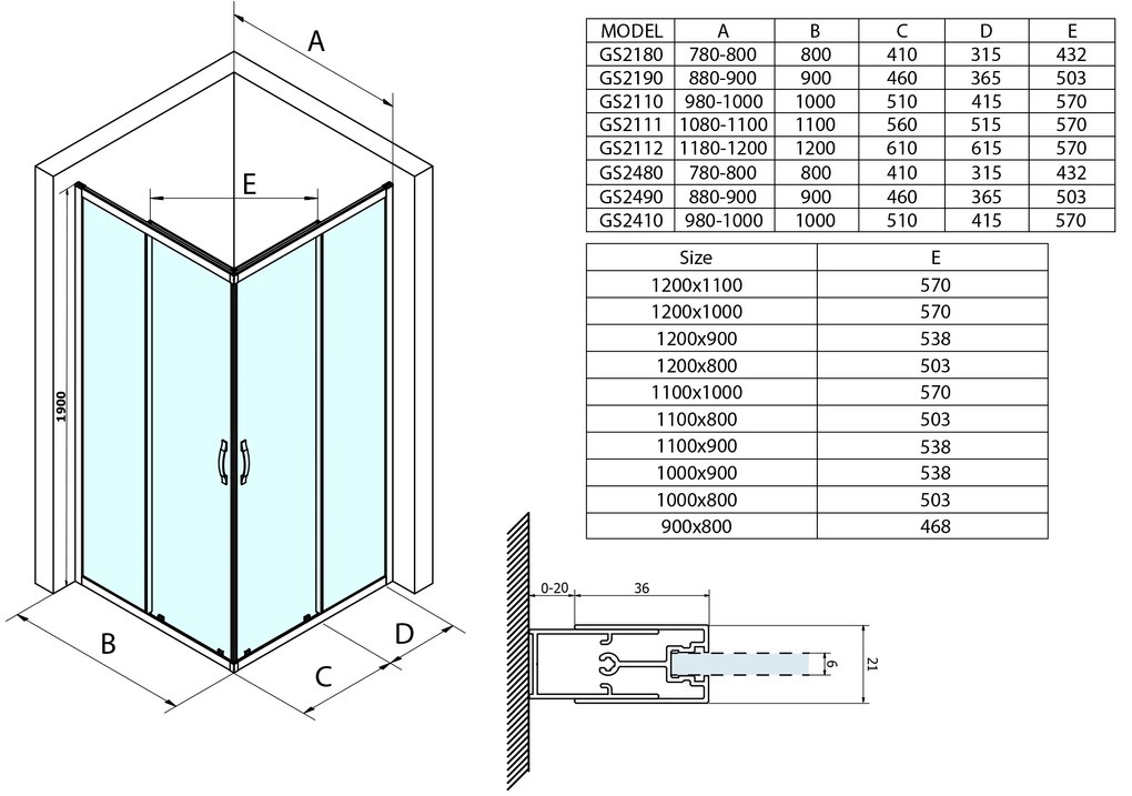 Gelco SIGMA SIMPLY sprchové dveře posuvné pro rohový vstup 900 mm, čiré sklo GS2190 GS2190