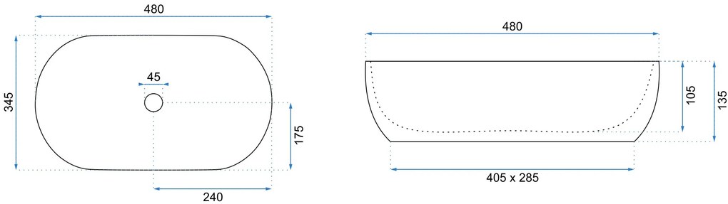 Keramické umyvadlo na desku REA AMELIA 48x34,5 cm bílé