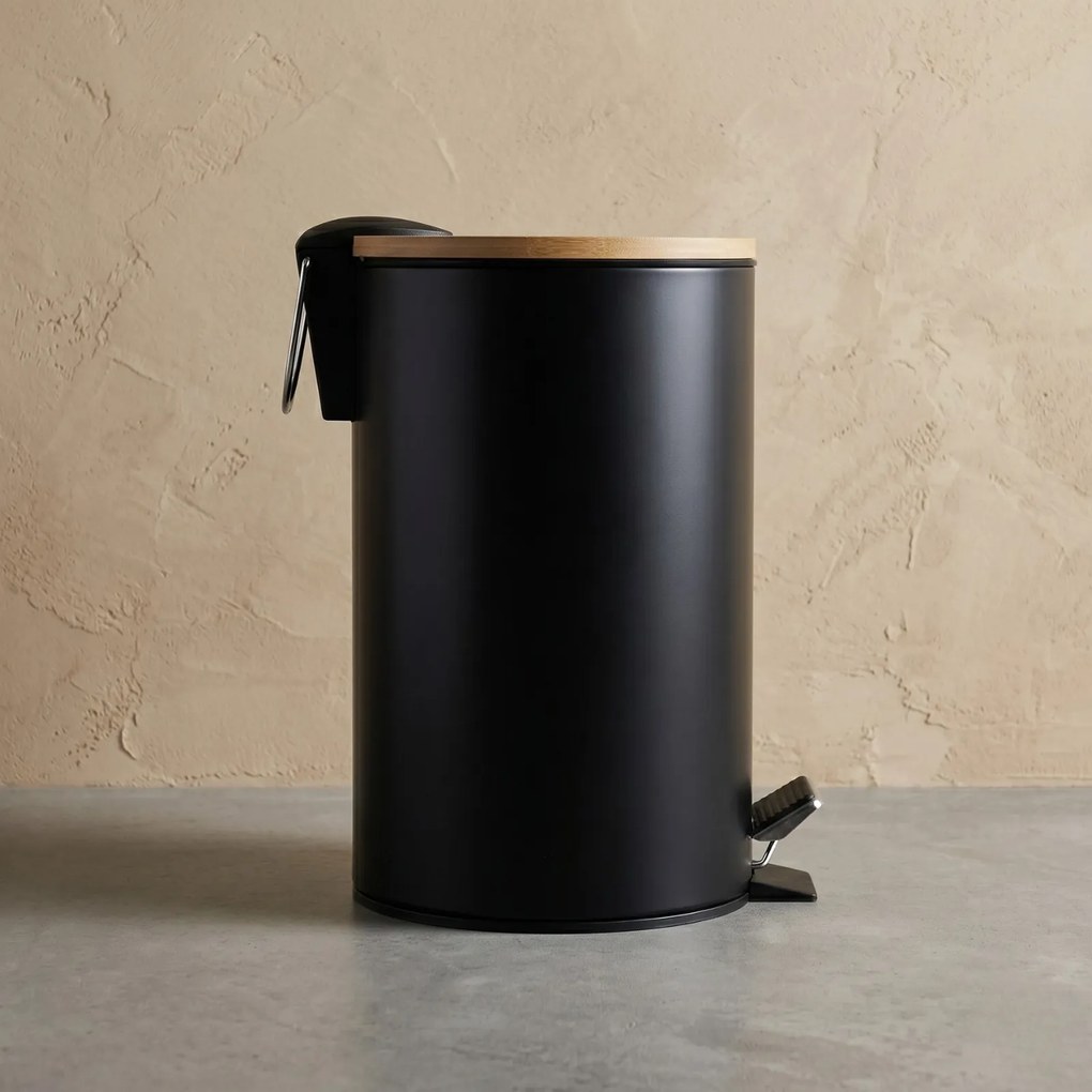 Odpadkový koš do koupelny s bambusem ZETRU, 3 l, černý