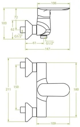Laveo Appia, sprchová baterie nástěnná, chromová, LAV-BLP_040D