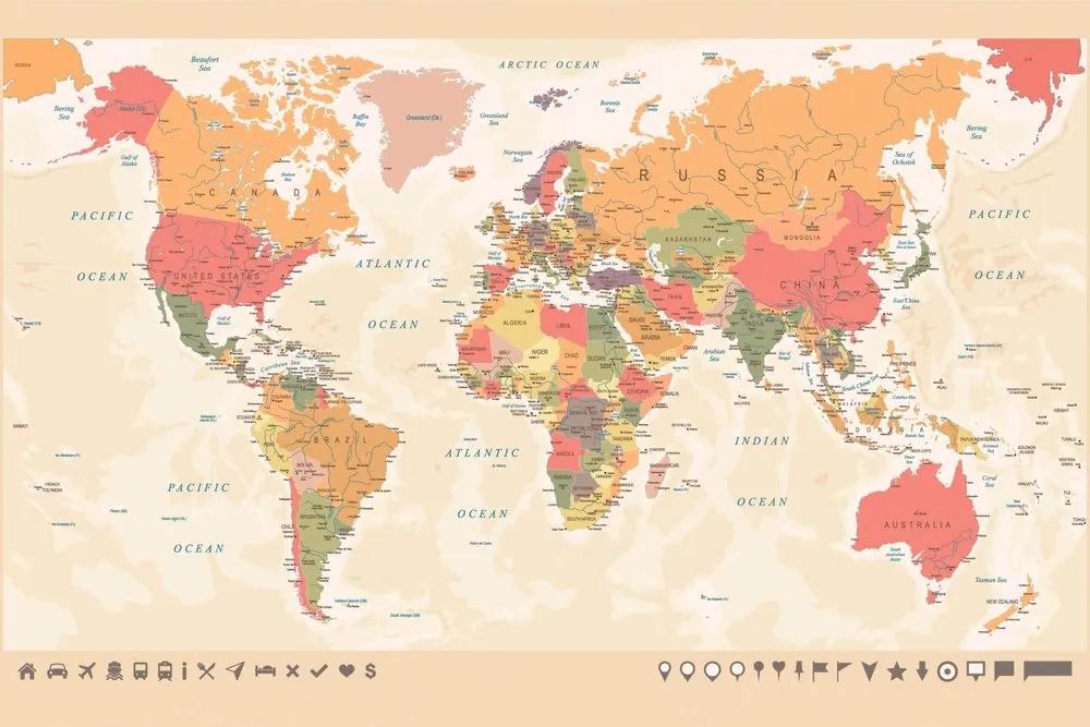 Samolepící tapeta podrobná mapa světa - 450x300 cm