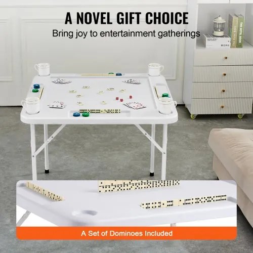 Stůl Mahjong skládací stolek na karty pro 4 hráče a 4 držáky na pohárky na žetony