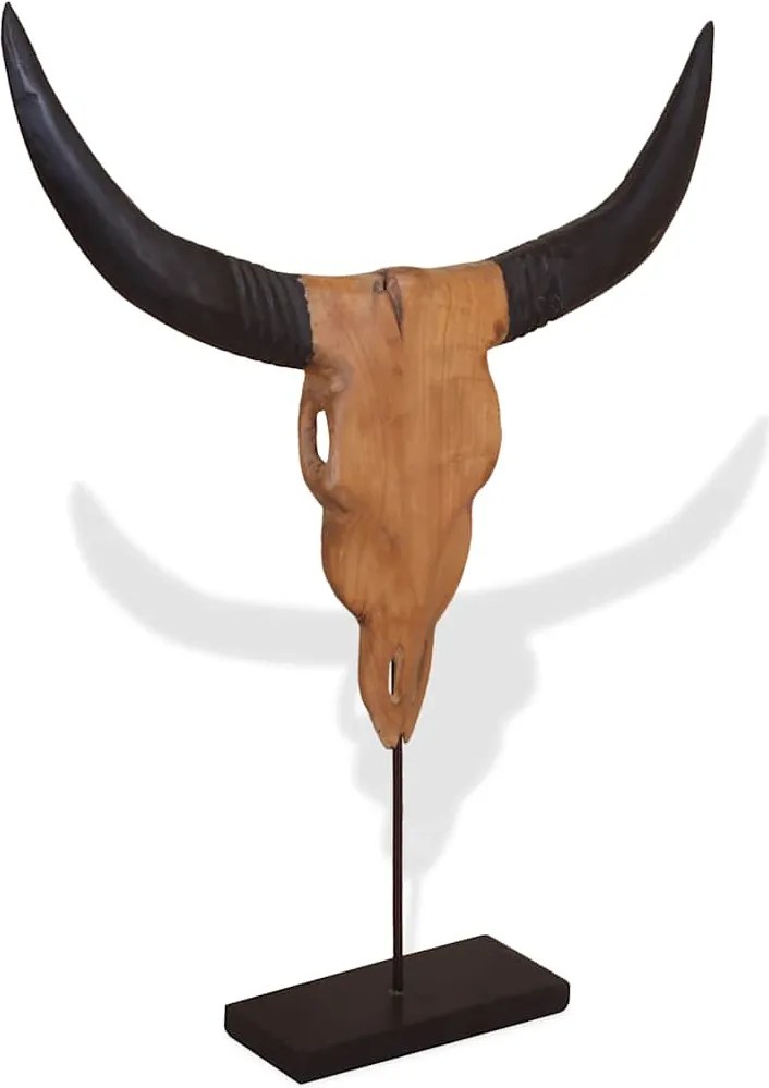Socha býčí lebky z teakového dřeva 66x15x88 cm 244566