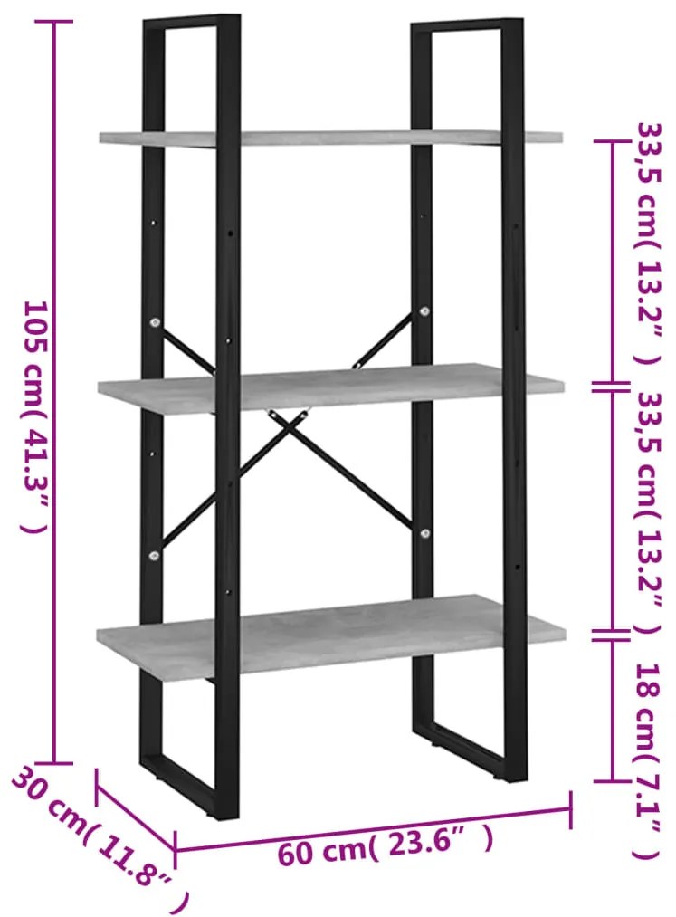 vidaXL Skladový regál betonově šedý 60 x 30 x 105 cm dřevotříska