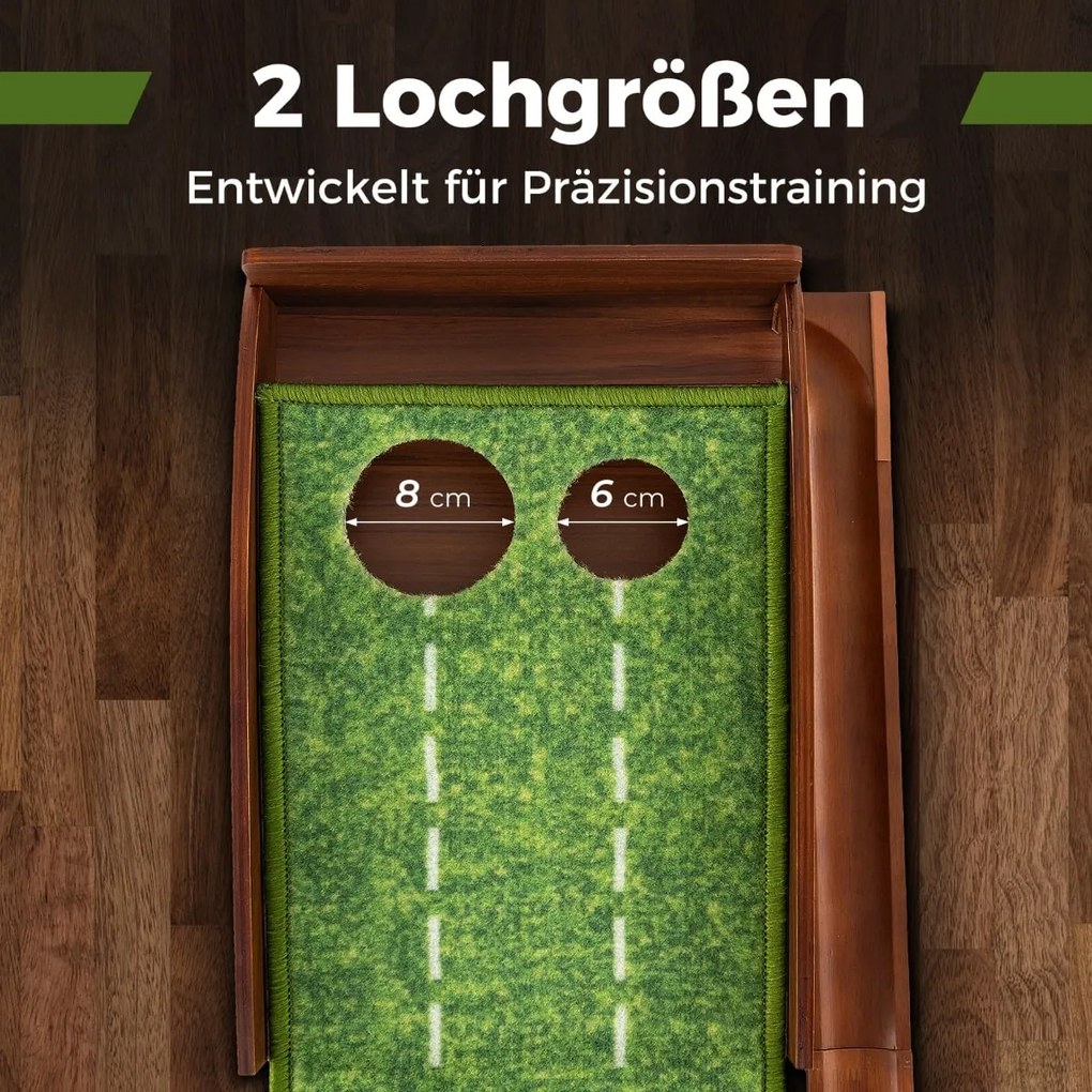 Costway Golfová podložka na patování s 2 jamkami a 3 golfovými míčky a umělým