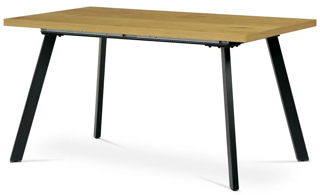 AUTRONIC Jídelní stůl 140+40x85x75 cm, deska melamin, 3D dekor divoký dub, kovové nohy, černý mat
