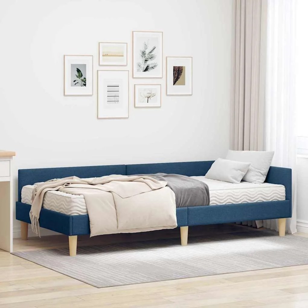 Rohový rám postele s matrací Jiný s čelo 2 ks Modrá textil 3393684