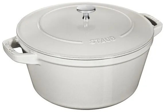 Staub Cocotte 2 dílná sada litinového hrnce a pánve 24 cm, bílá lanýžová, 145624107