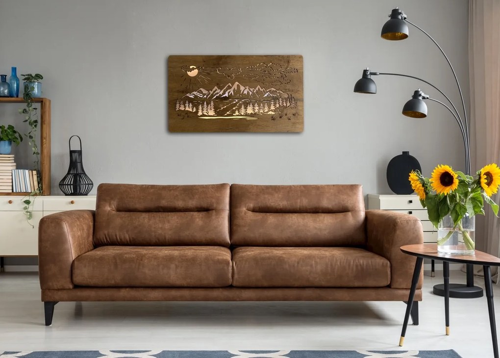 Li-Go "Hory" světelný obraz 230V 80x40cm provedení povrchu: dub světlý