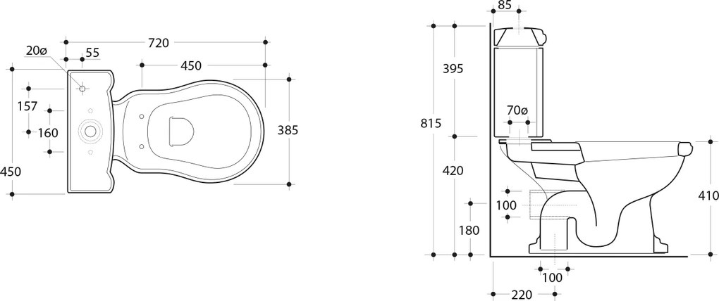 Kerasan RETRO WC kombi, spodní odpad, bílá-bronz WCSET13-RETRO-SO