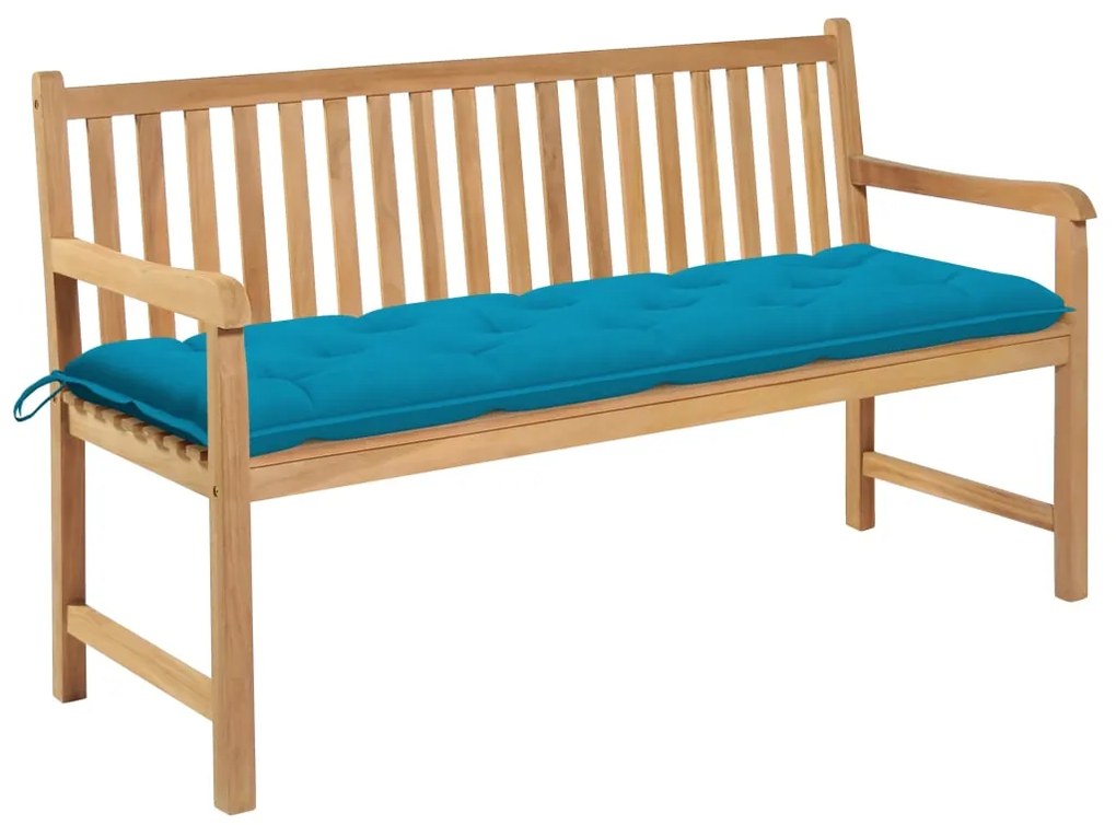 vidaXL Zahradní lavice se světle modrou poduškou 150 cm masivní teak