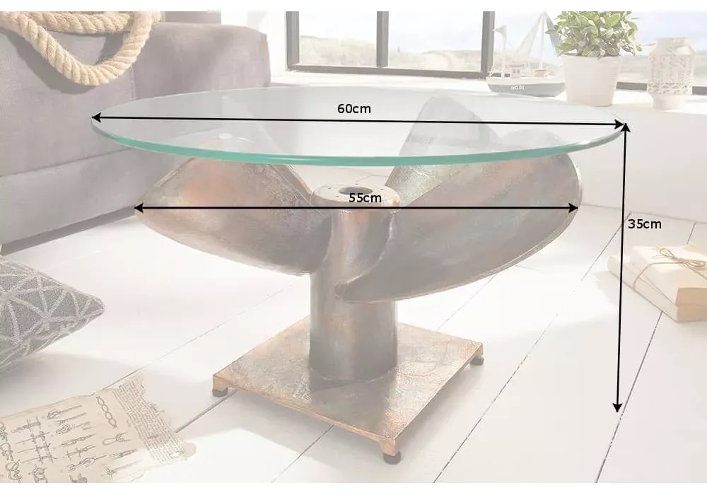 Massive home | Konferenční stolek OCEAN 60 CM měděný včetně skla