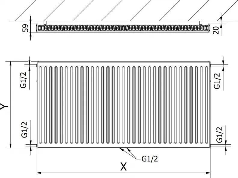 Mexen CC11, panelový radiátor 400 x 1100 mm, spodní středové připojení, 713 W, bílá, W6C11-040-110-00