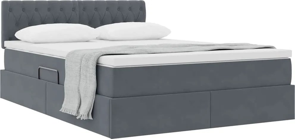 Postel s úložným prostorem s čelo Tmavě šedá 140 x 190 cm samet 3370816
