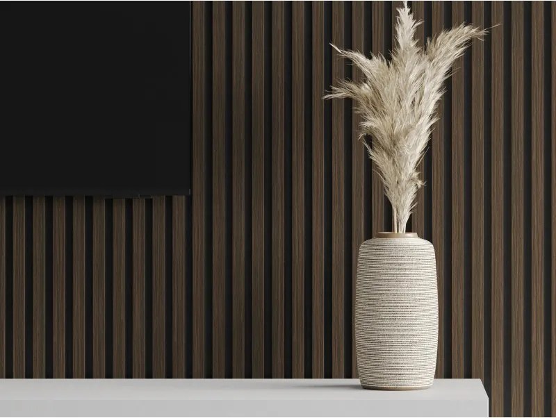 Mexen Lam-F, akustické stěnové lamely 275 × 30 cm, plstěný podklad 8 mm, technická dýha, ořech pálený, S105-275307-3015-024