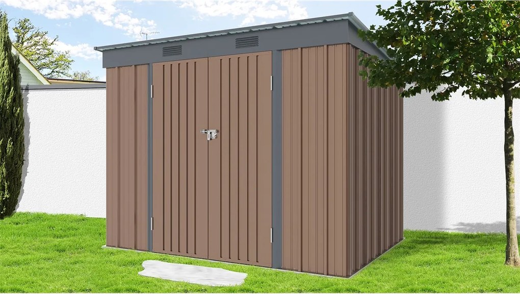 Riwall PRO RMSP 6x8 Brown - zahradní domek kovový 2,4 x 1,8 m s pultovou střechou hnědý