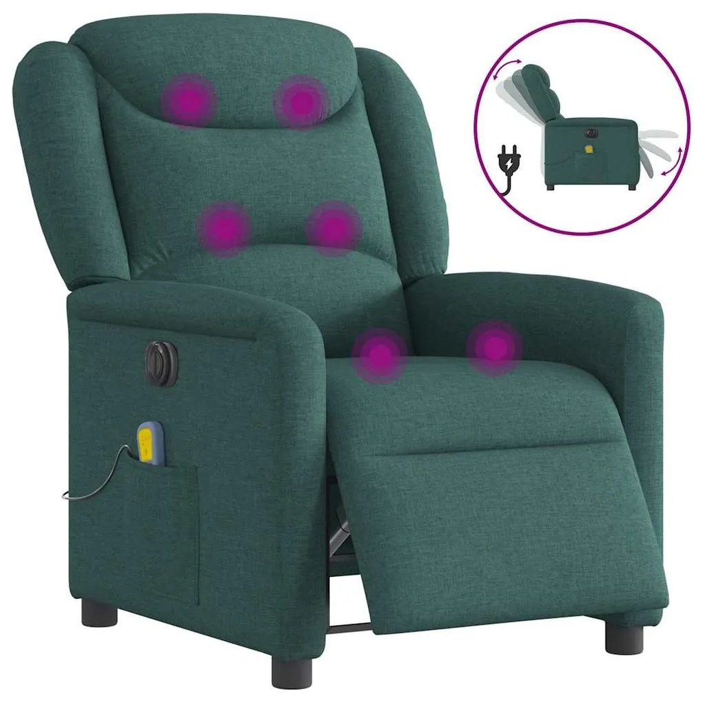 Elektrické masážní polohovací křeslo tmavě zelené textil 3303190