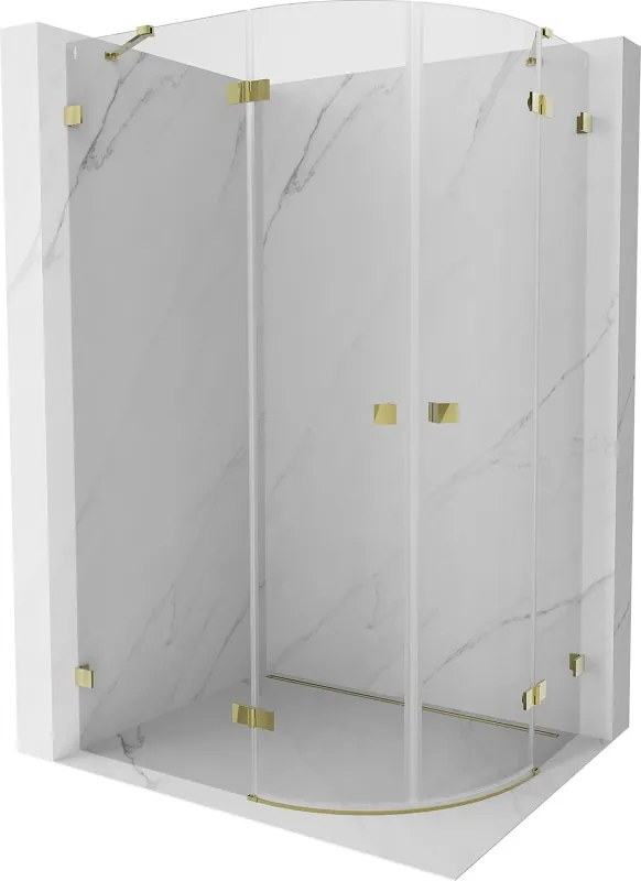 Mexen Lunar, půlkruhový sprchový kout naklápěcí doleva 100 x 90 cm, 8mm čiré sklo, zlatý profil, 833-100L-090P-50-00