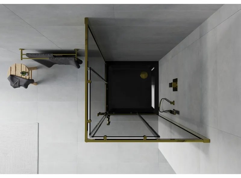 Mexen Rio čtvercový sprchový kout 80 x 80 cm, Grafitově černá, Zlatá + sprchová vanička Flat, Černá- 860-080-080-50-40-4070G