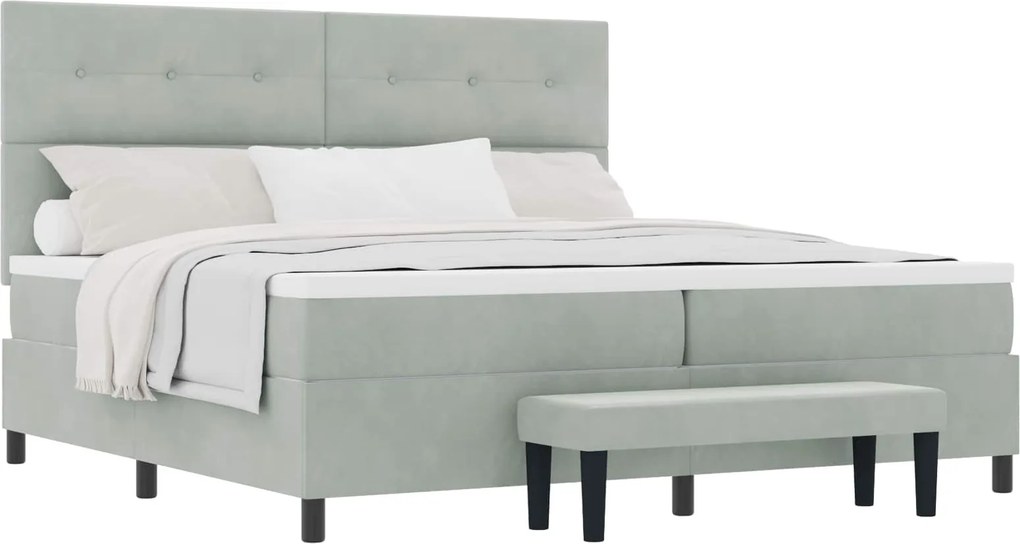 Postel s boxspringem s čelo Světle šedá 200 x 200 cm samet 3344534