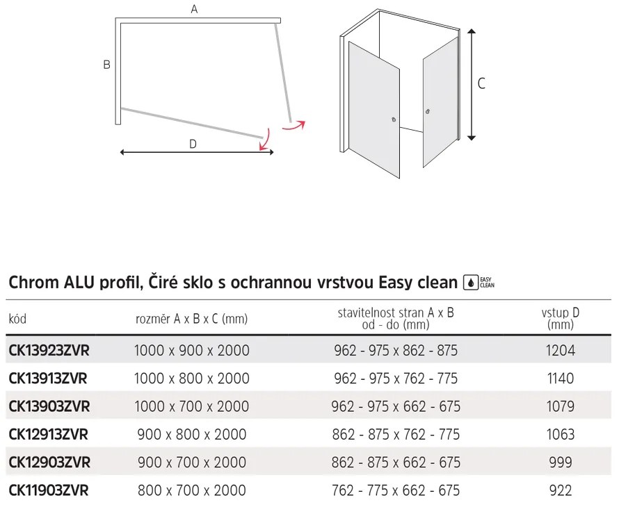 Mereo Novea obdélníkový sprchový kout 100 x 80 x 200 cm otevírací pivotové aluchrom čiré CK13913ZVR