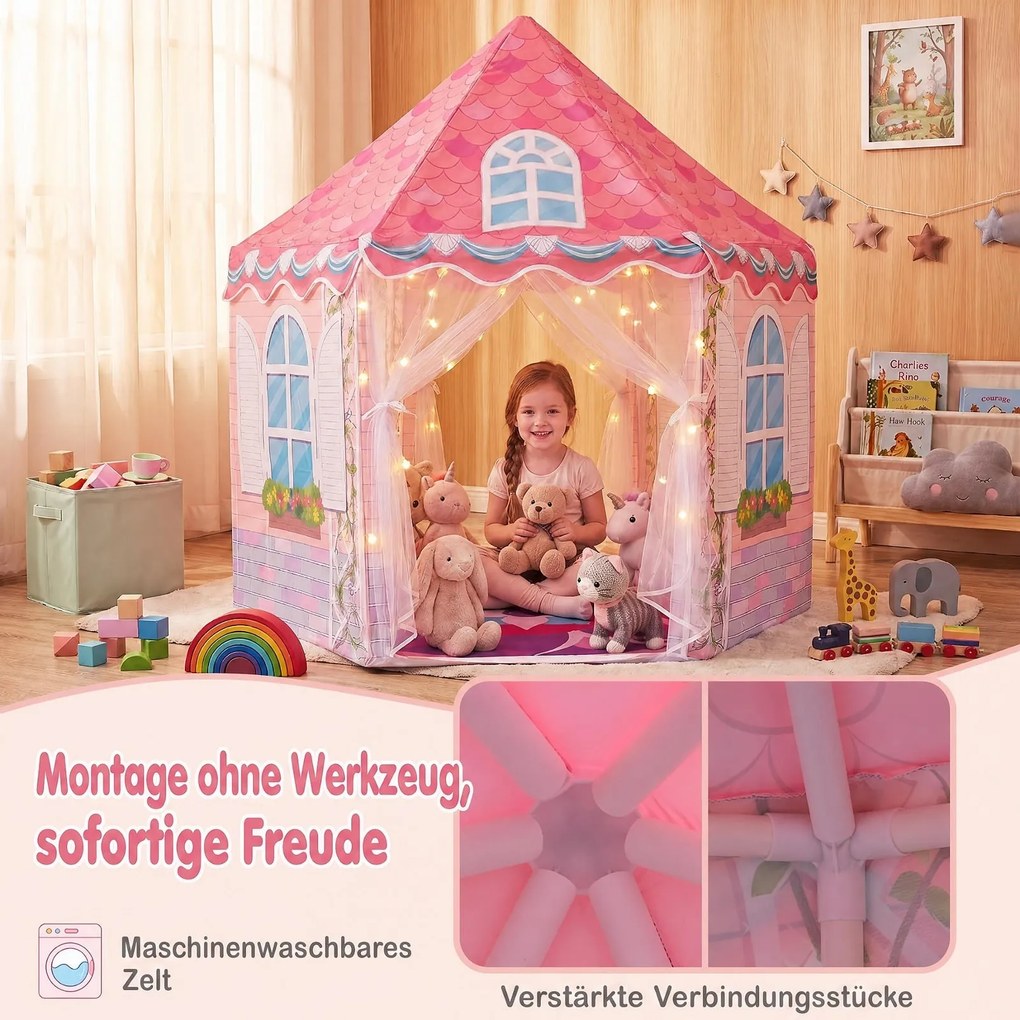 Costway Dětský stan v designu princeznovského hradu pro děti od 3. se závěsy
